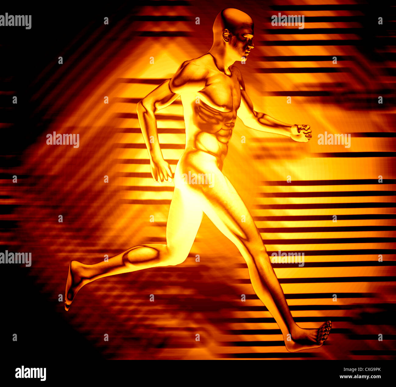 futuristic 3D computer generated bionic male robot running Stock Photo ...