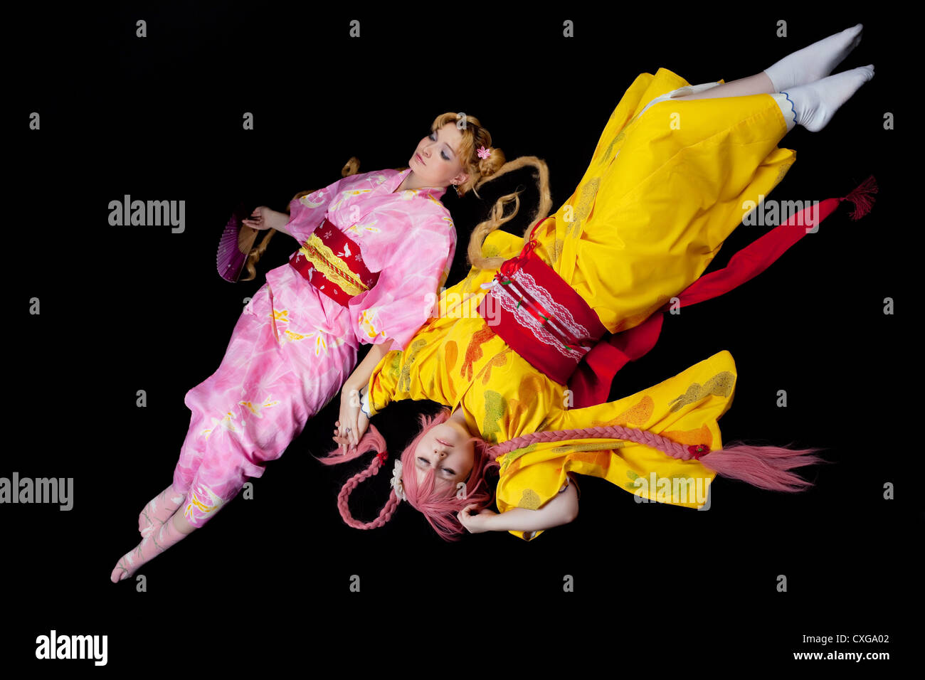 Beauty girls lay in kimono cosplay costume Stock Photo - Alamy