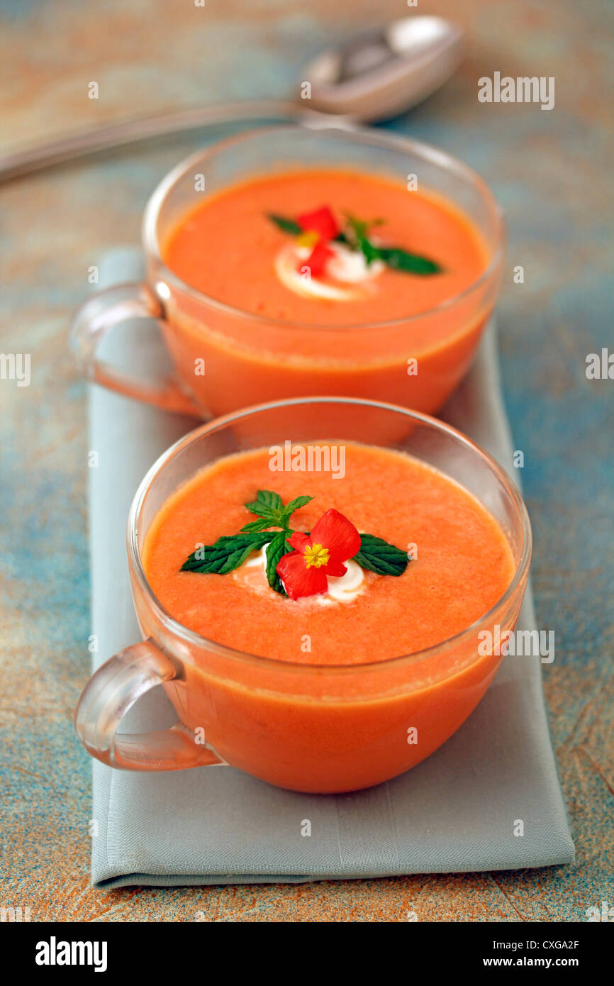 Watermelon soup with yogurt. Recipe available Stock Photo - Alamy