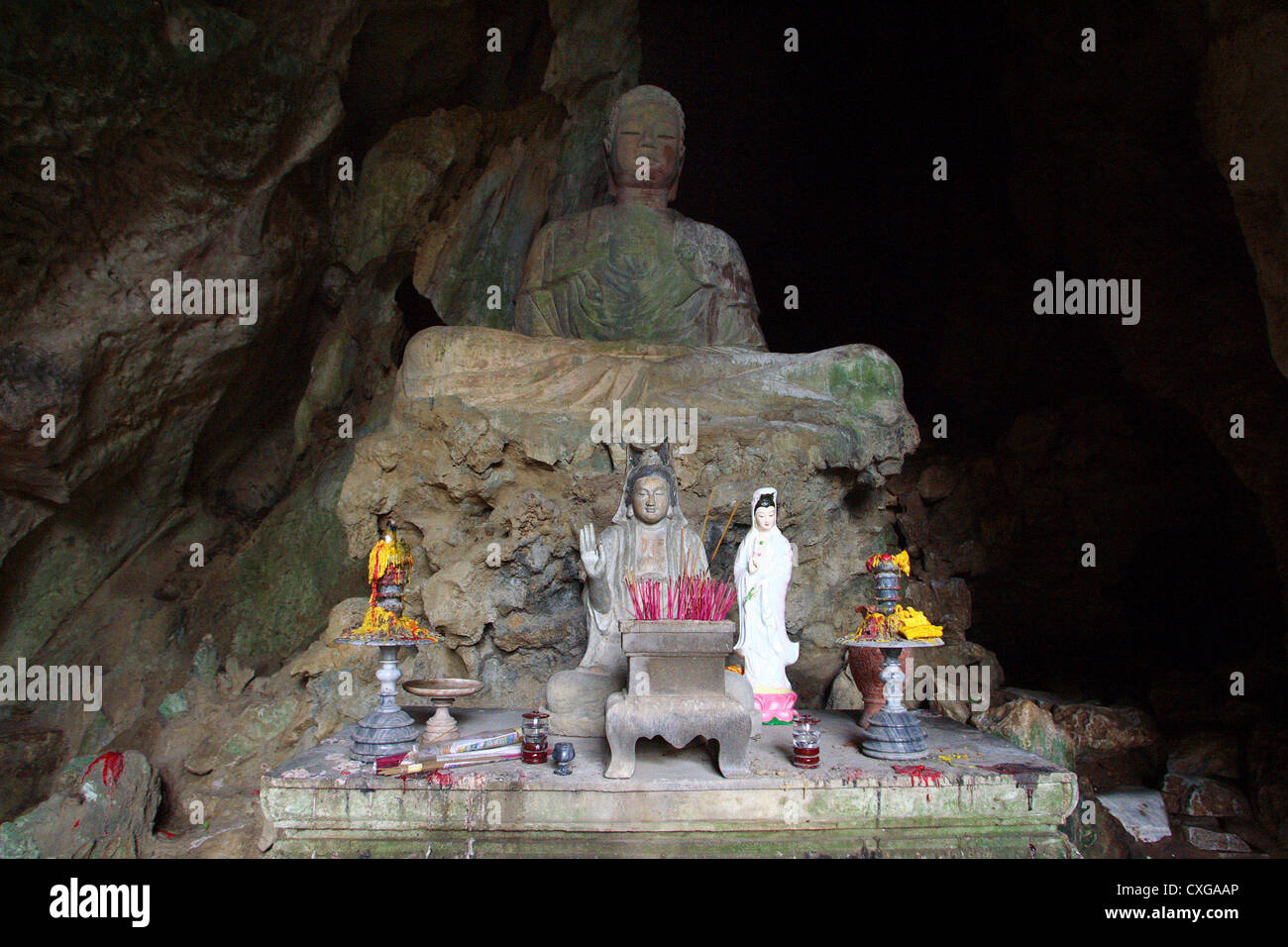 Vietnam, Buddha statue in a cave at the Mamorberge Danang Stock Photo ...