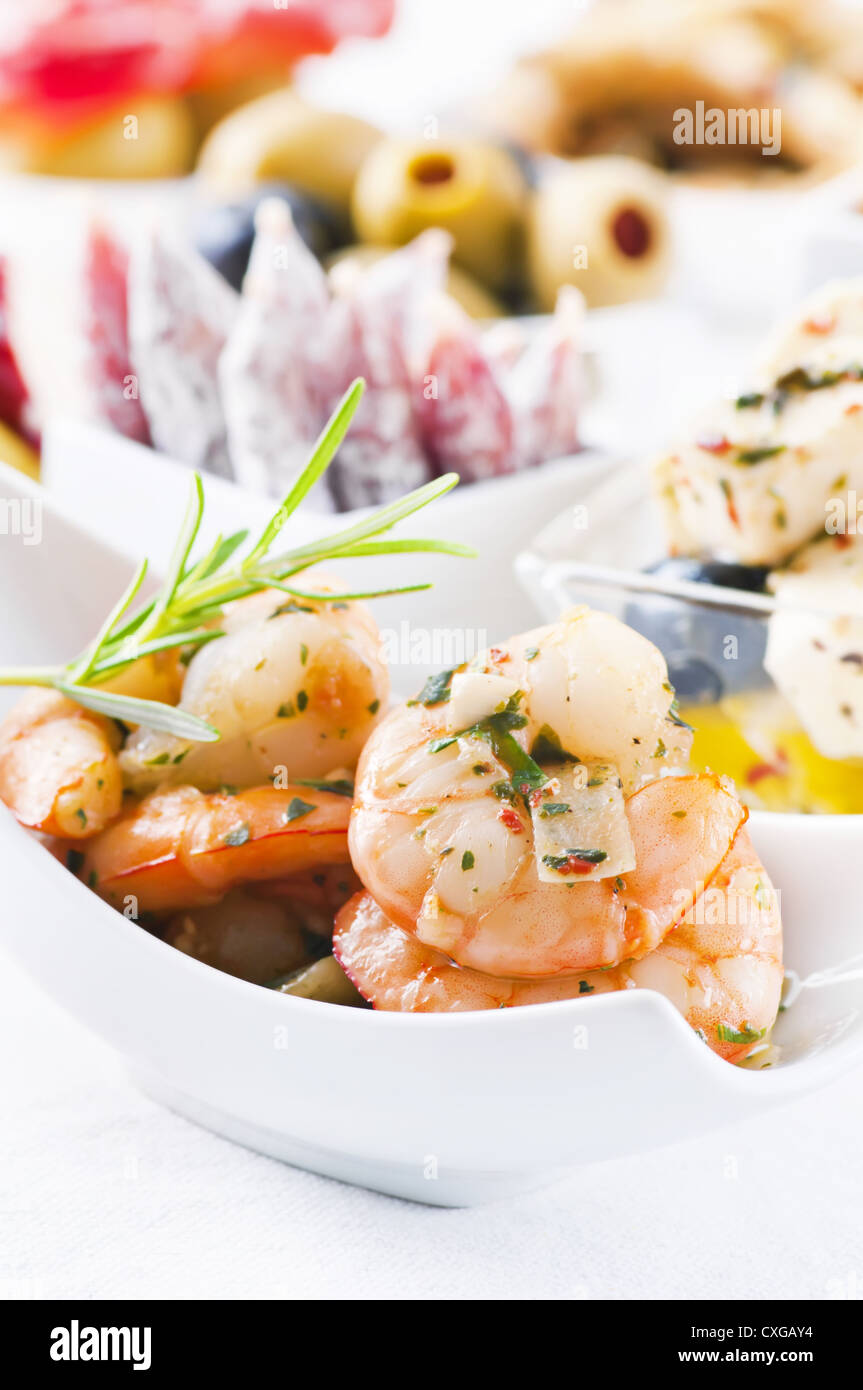 Spanish tapas with seafood and dry sausages Stock Photo - Alamy