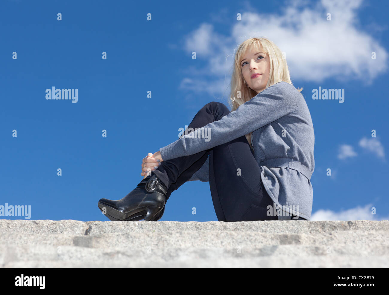 girl on the stone steps Stock Photo - Alamy