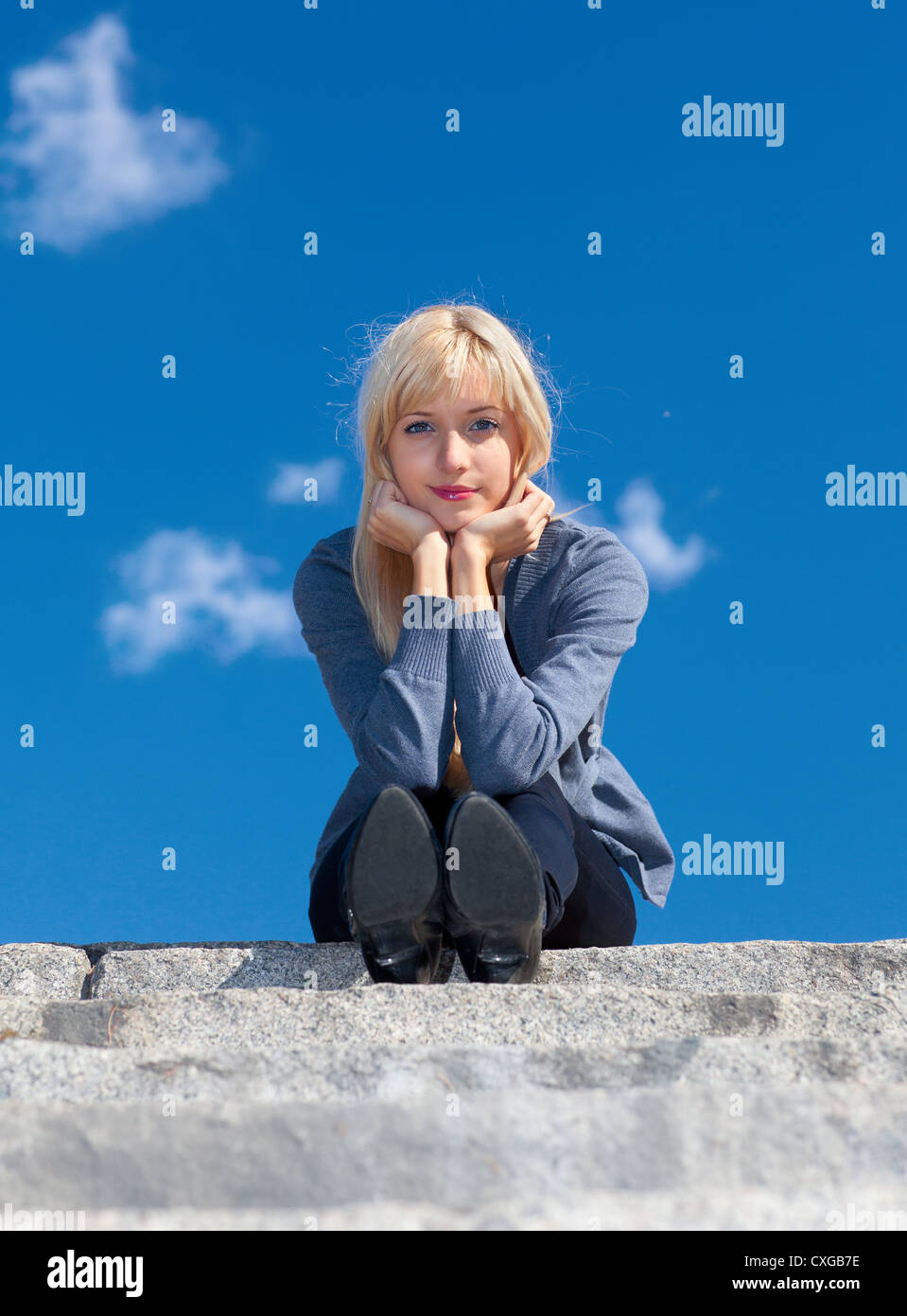 girl on the stone steps Stock Photo - Alamy