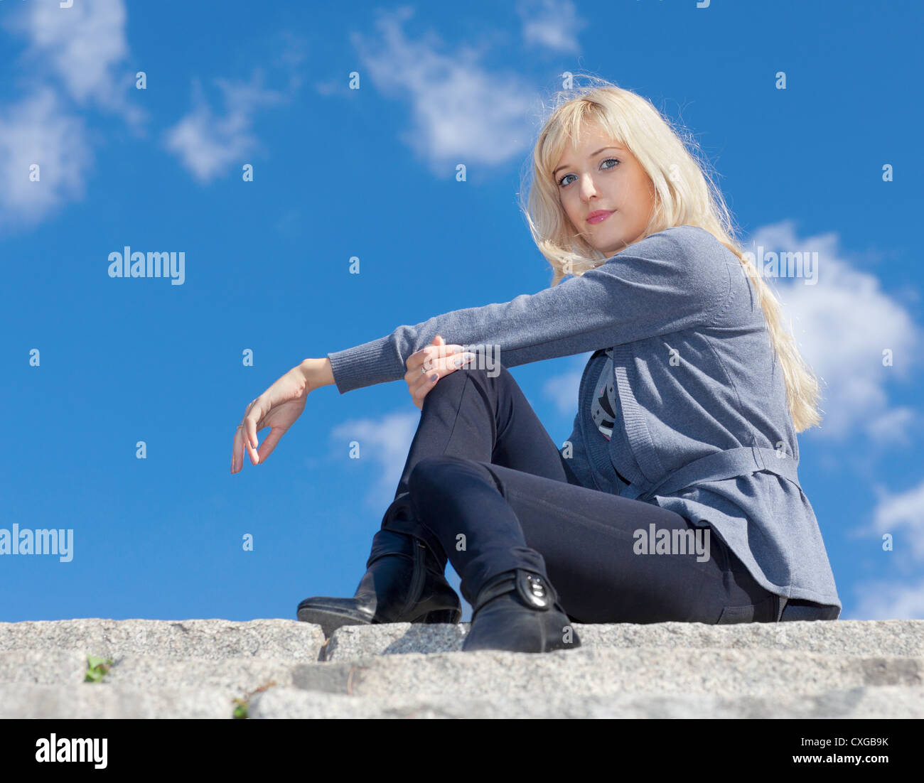 girl on the stone steps Stock Photo - Alamy