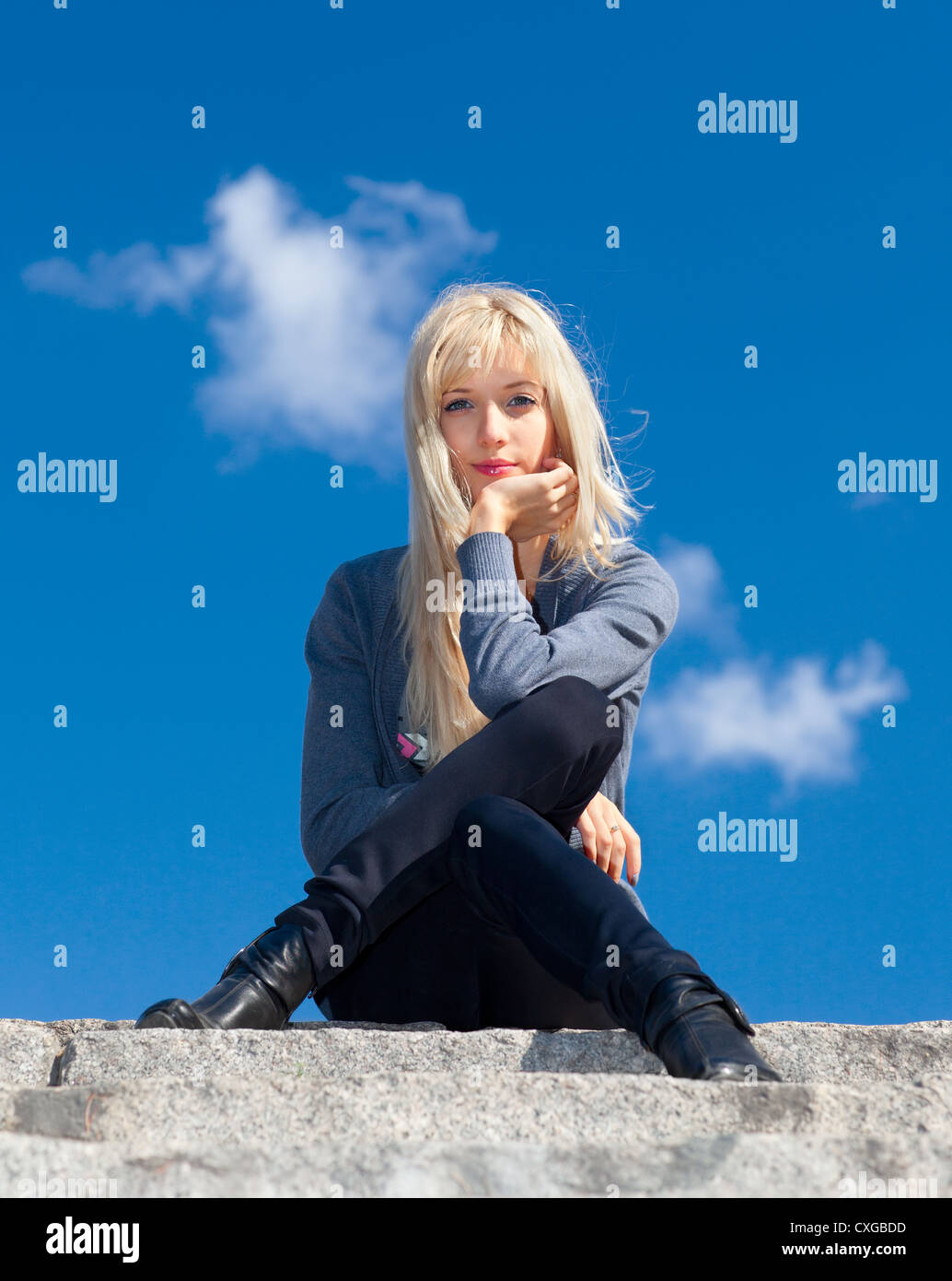 girl on the stone steps Stock Photo - Alamy