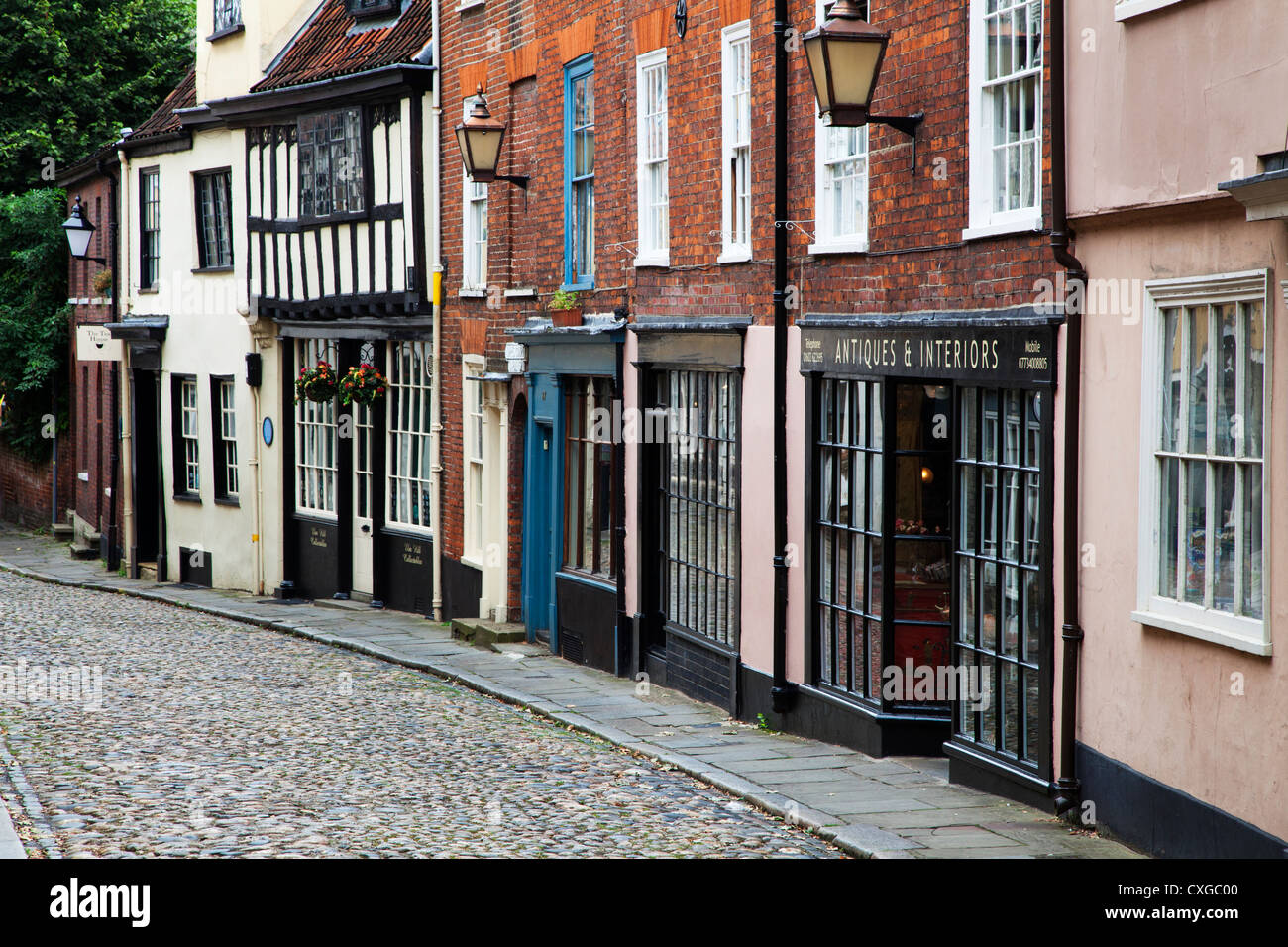 Old Houses and Shops along Elm Hill Norwich Norfolk England Stock Photo ...