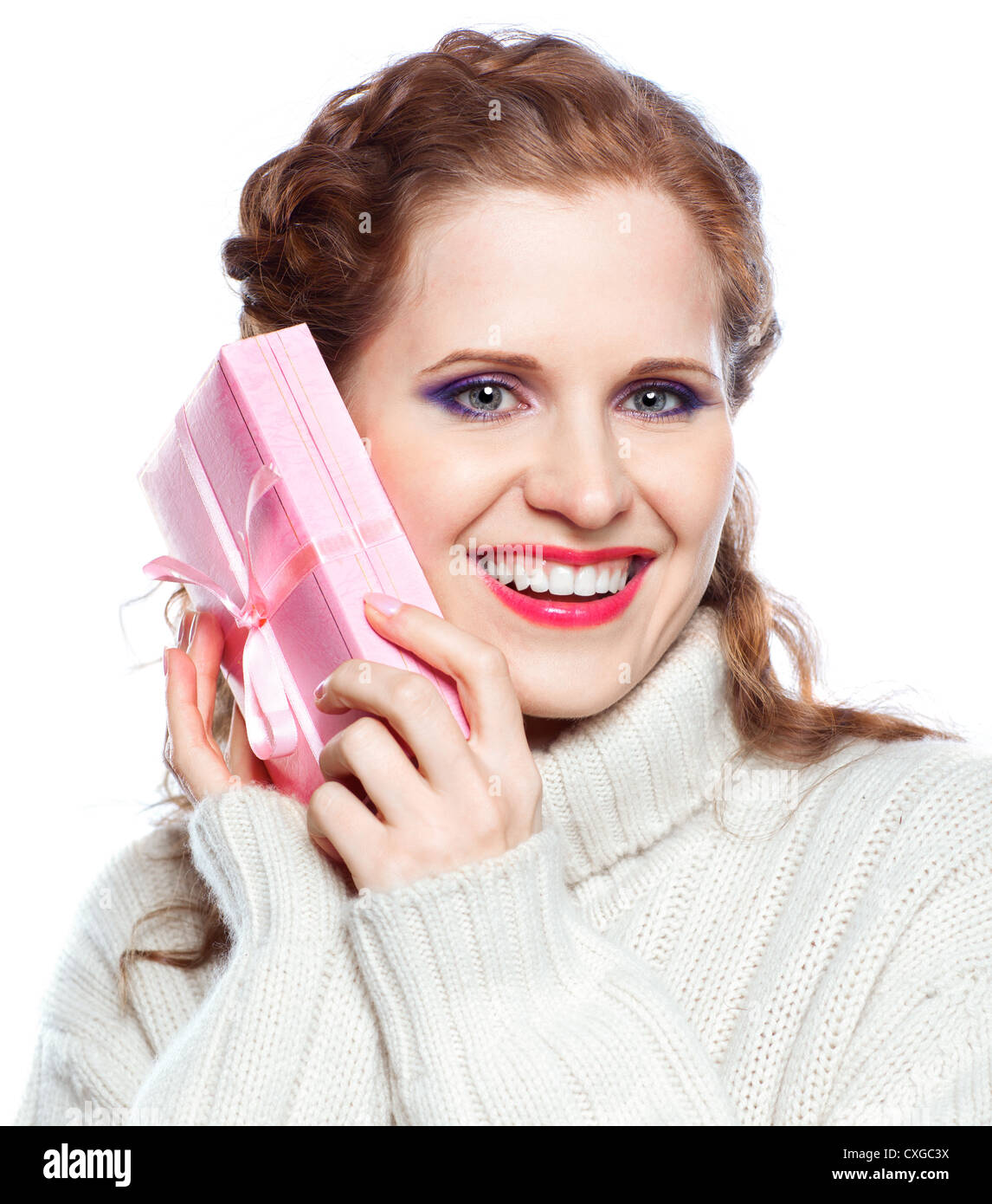 Portrait of a beautiful girl with a gift Stock Photo - Alamy