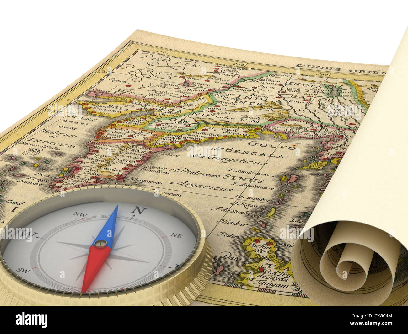 Old Map and Compass Isolated on white Stock Photo - Alamy
