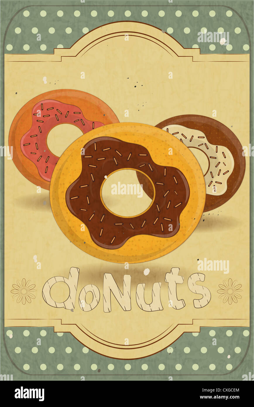 Vintage postcard, vertical cover menu - donuts on vintage background ...