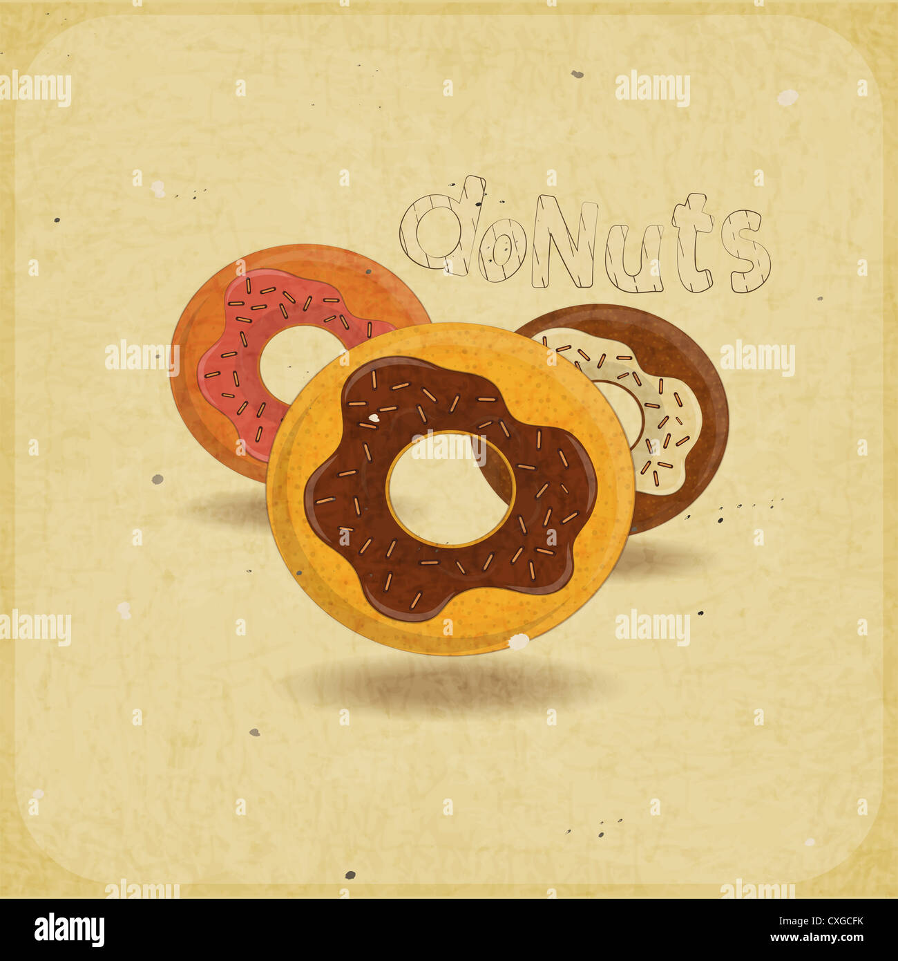 Vintage postcard, cover menu - donuts on vintage background ...