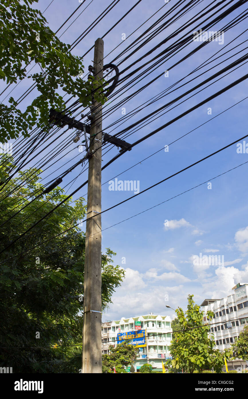 Electric Wire and Post in the Urban City Stock Photo - Alamy