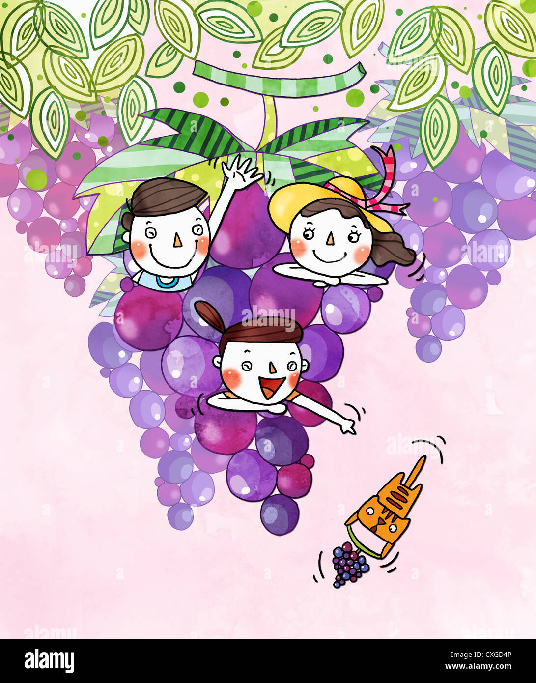 illustration of people inside a grape Stock Photo - Alamy