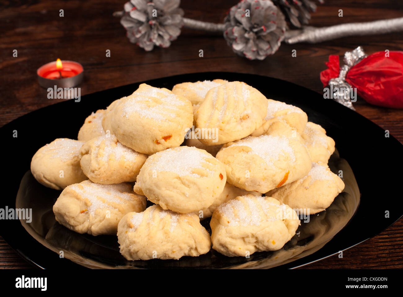 Traditional Spanish Christmas cookies, polvorones, with festive ...