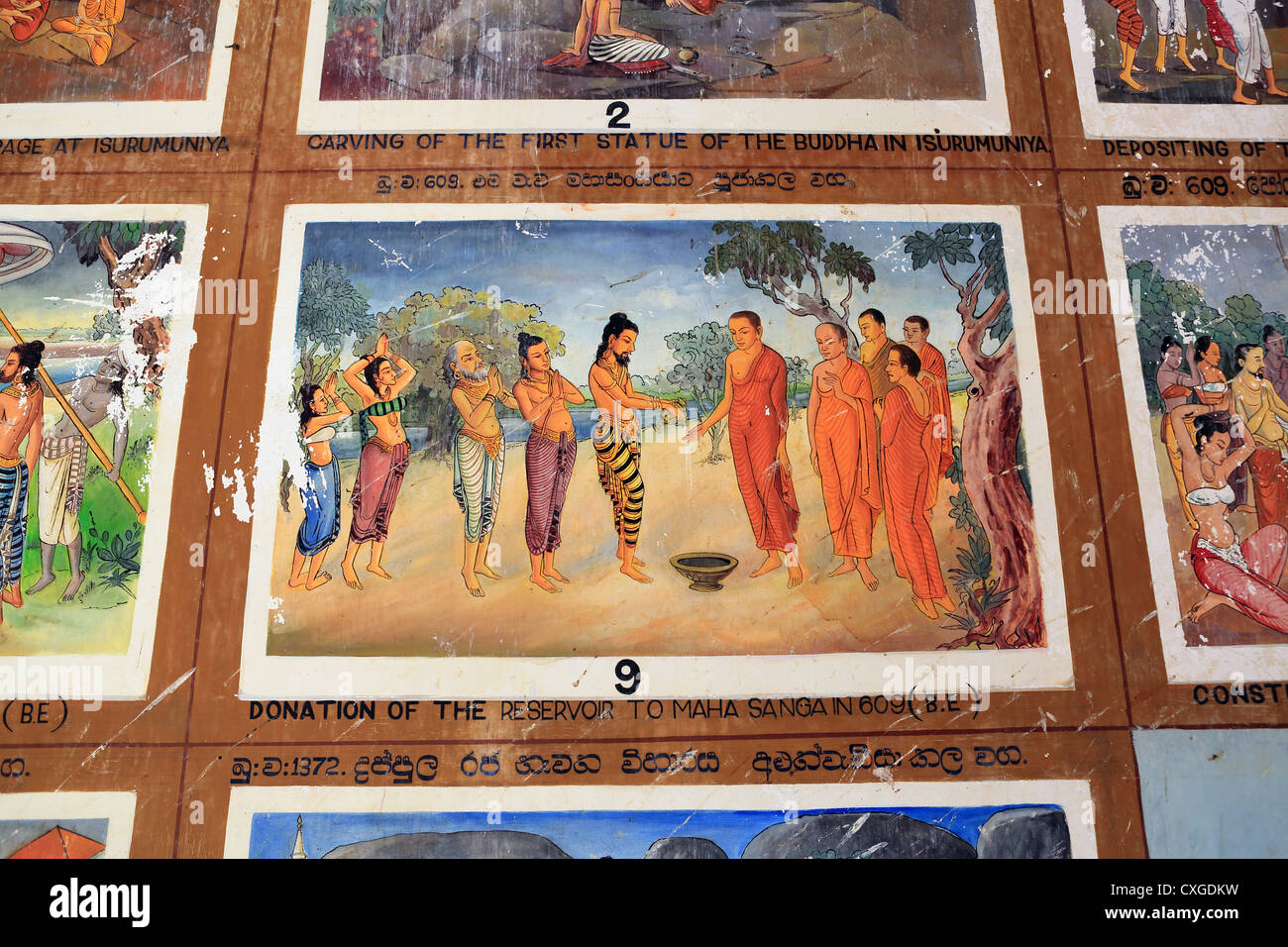 Buddhist scene wall painting at Issurumuniya Temple in Anuradhapura ...