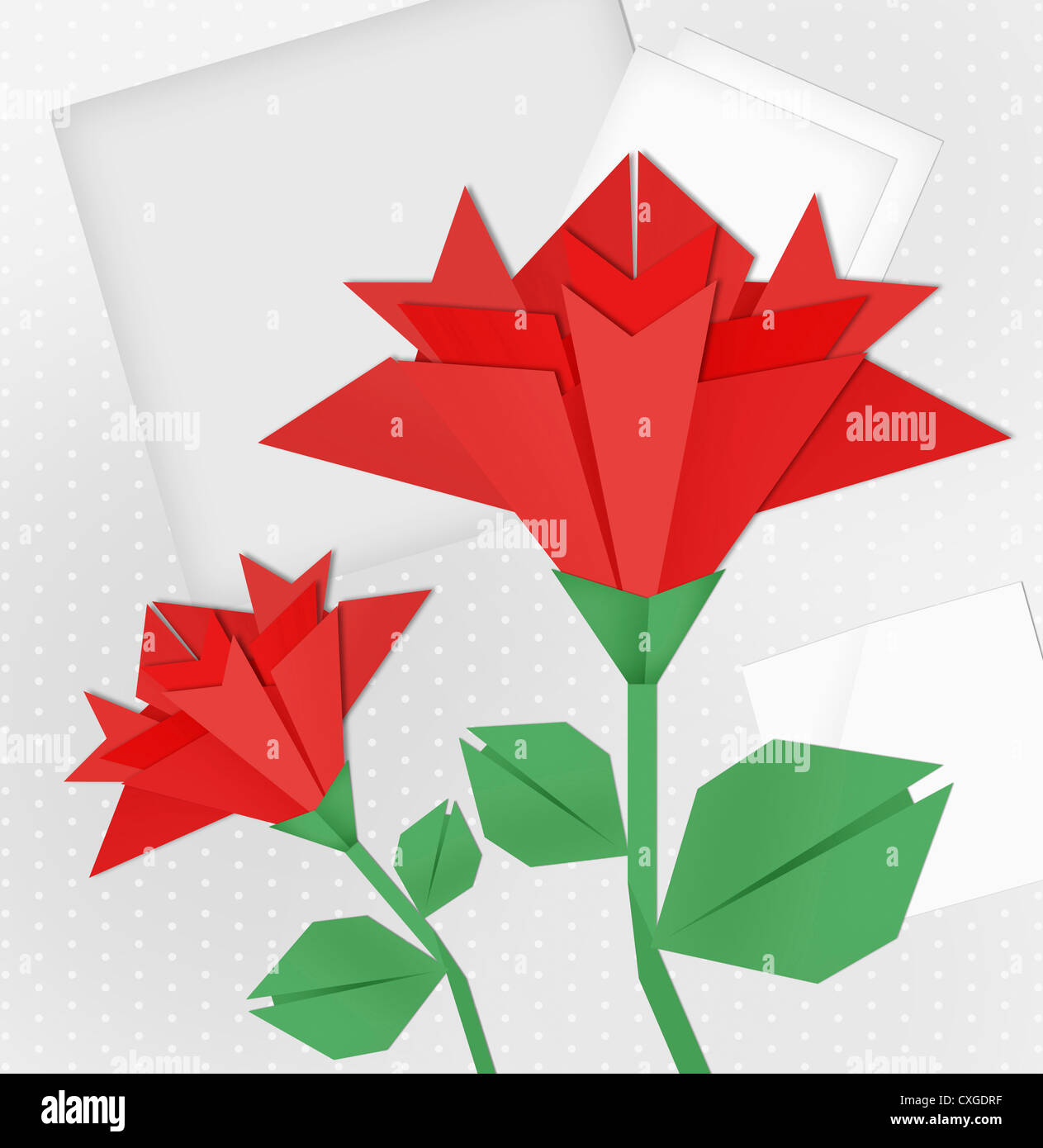 A memo design of origami red flowers Stock Photo - Alamy