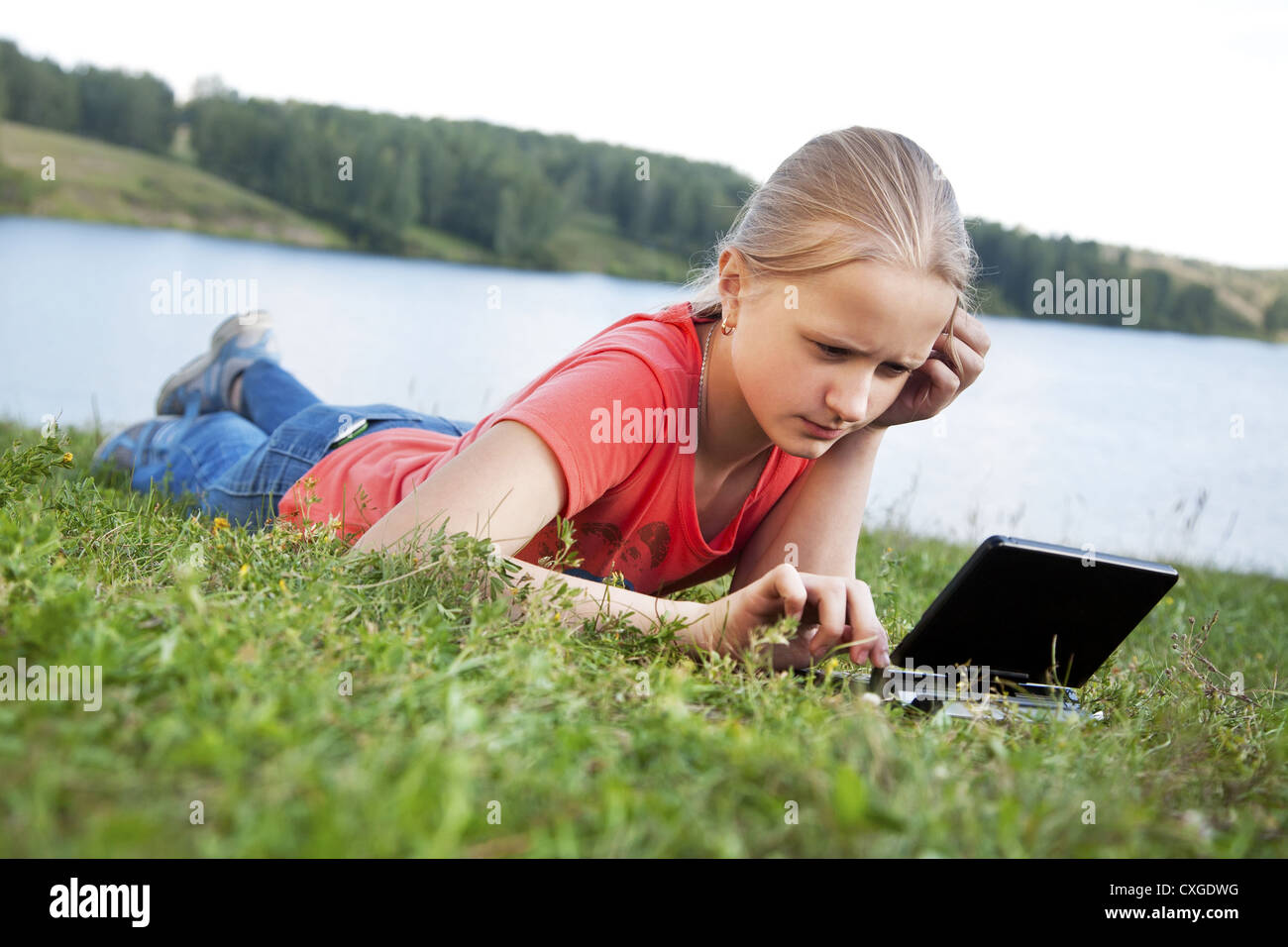 girl with computer Stock Photo - Alamy