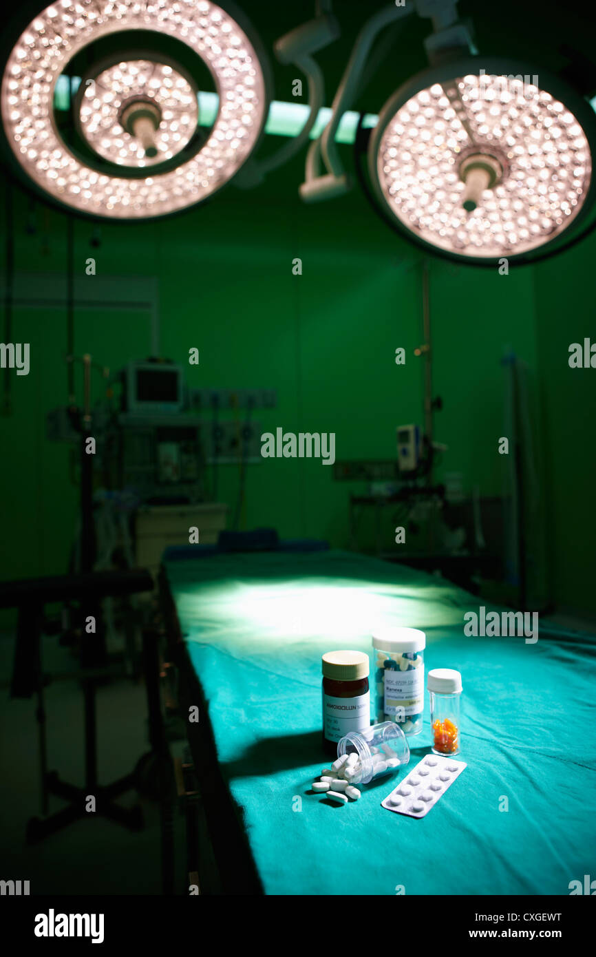 Medicines on surgery bed Stock Photo - Alamy