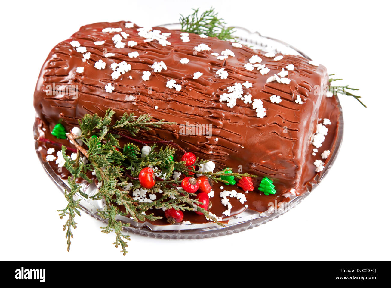 Homemade christmas yule log dessert Cut Out Stock Images & Pictures - Alamy