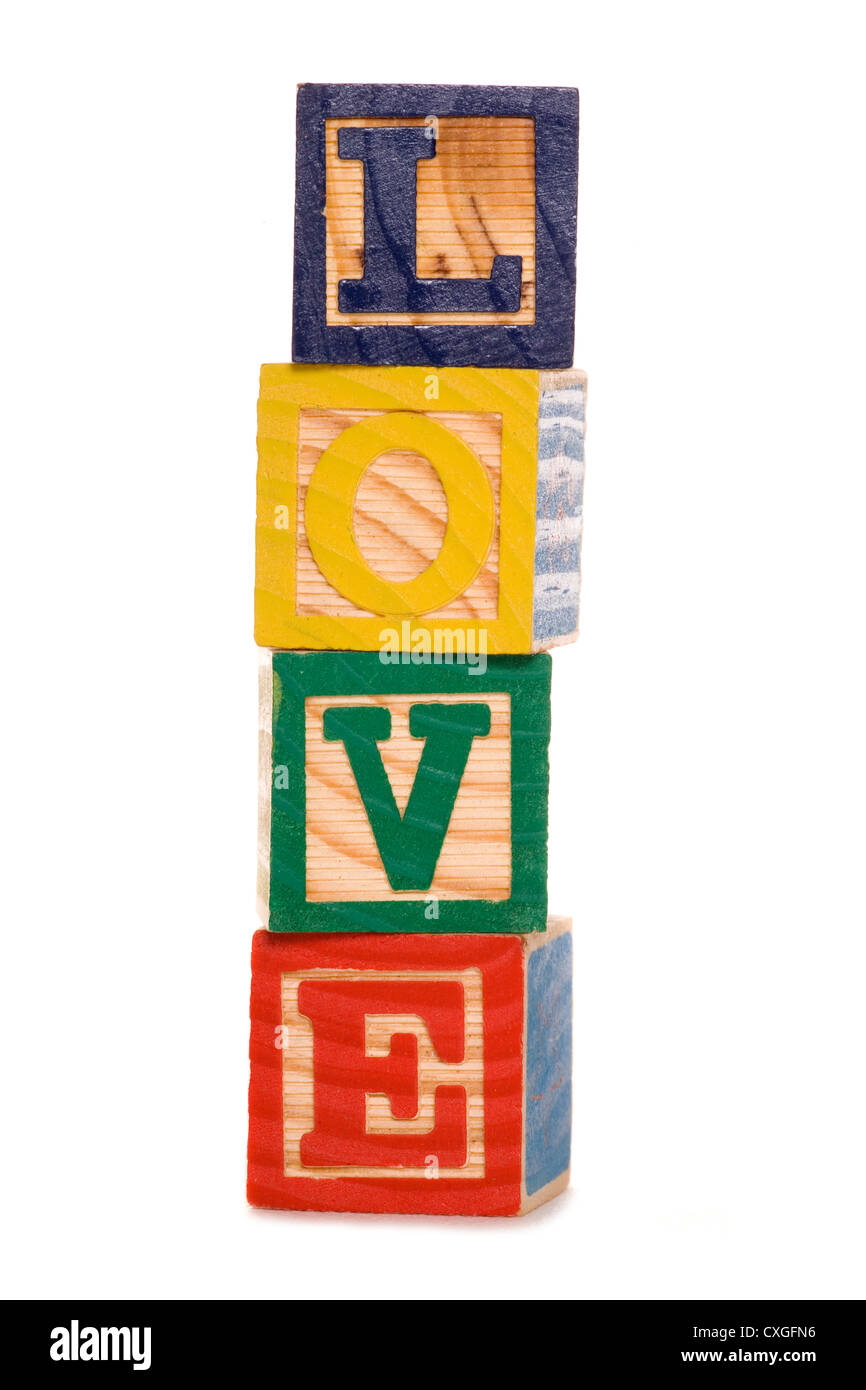Love wooden blocks studio cutout Stock Photo - Alamy
