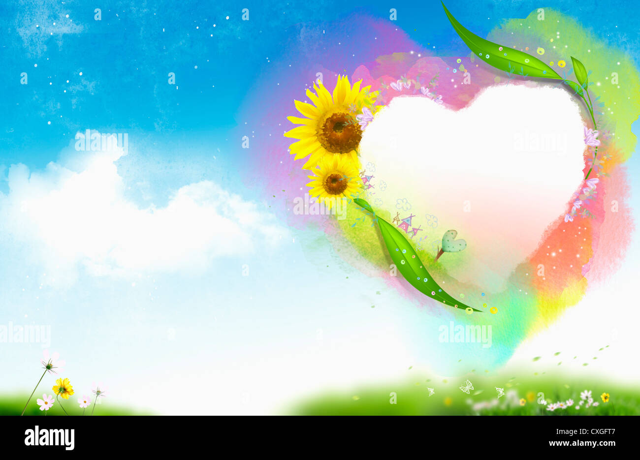 heart-shaped frame of grass in the sky Stock Photo - Alamy