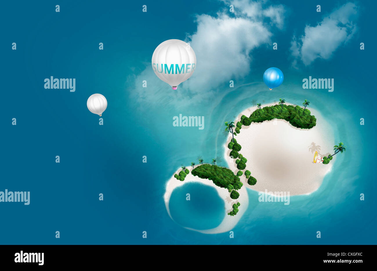 balloons over islands in the middle of the ocean Stock Photo - Alamy