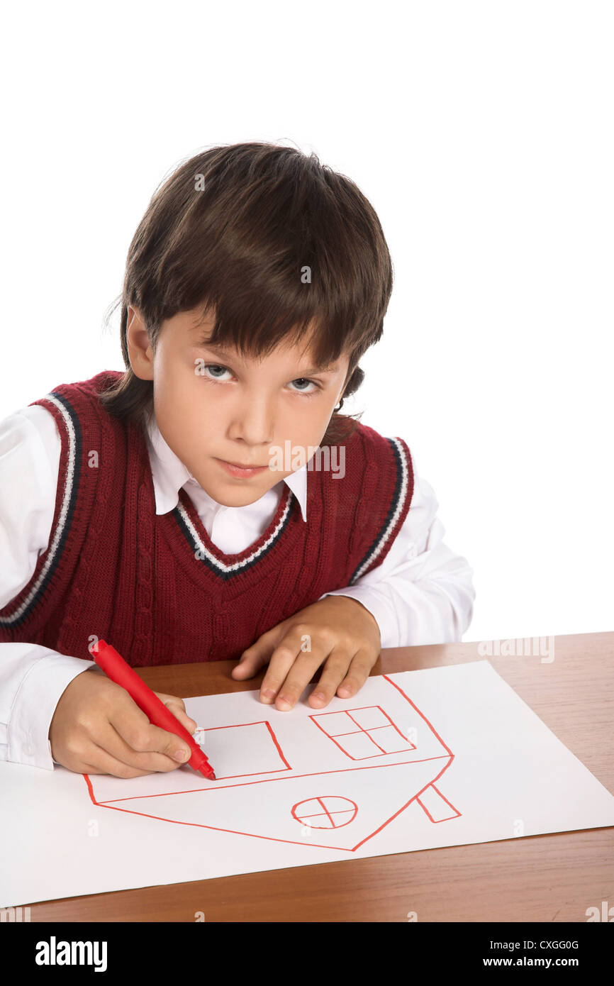 boy drawing house Stock Photo - Alamy