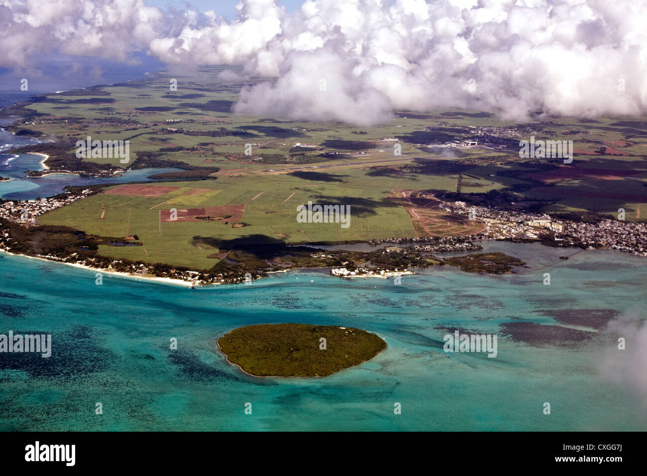 view from plane over Mauritius Stock Photo - Alamy