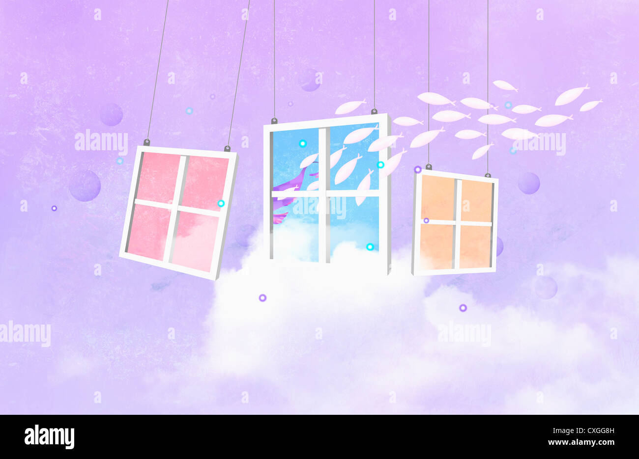 colorful windows hanging in the air Stock Photo - Alamy