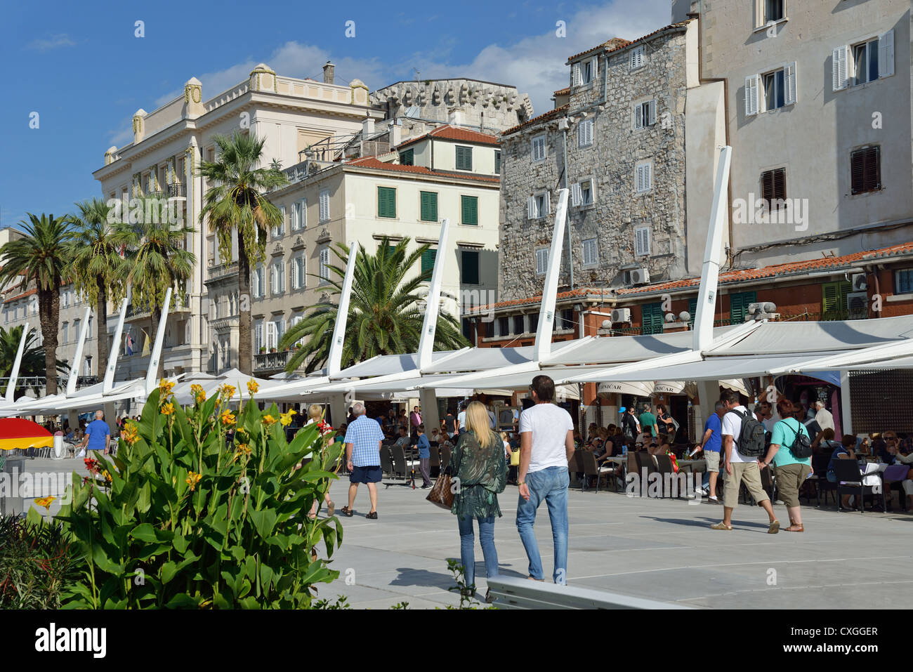 Outdoor promenade restaurants on The Riva Waterfront, Split, Split ...