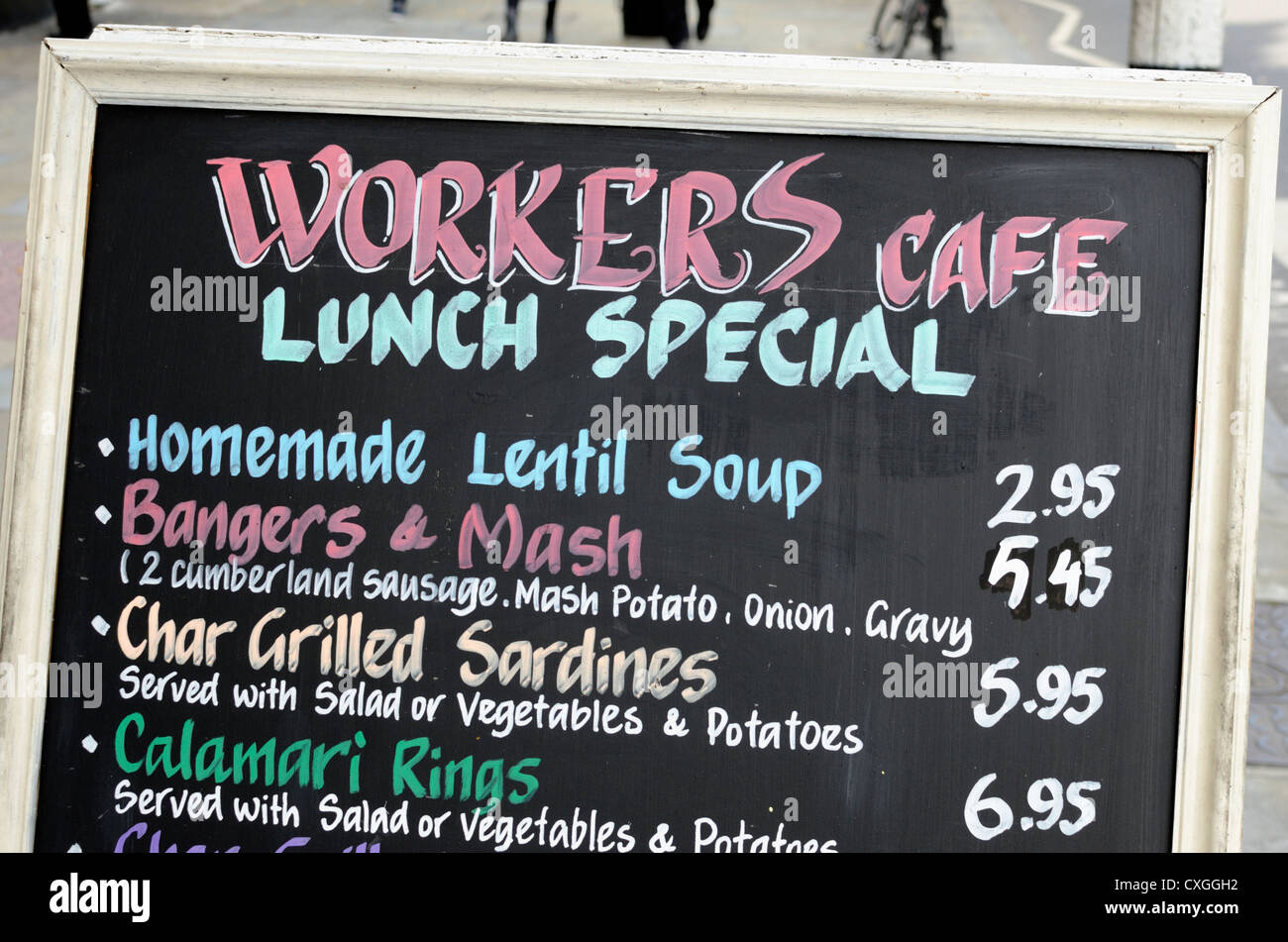 Workers Cafe menu, Islington, London, England Stock Photo - Alamy