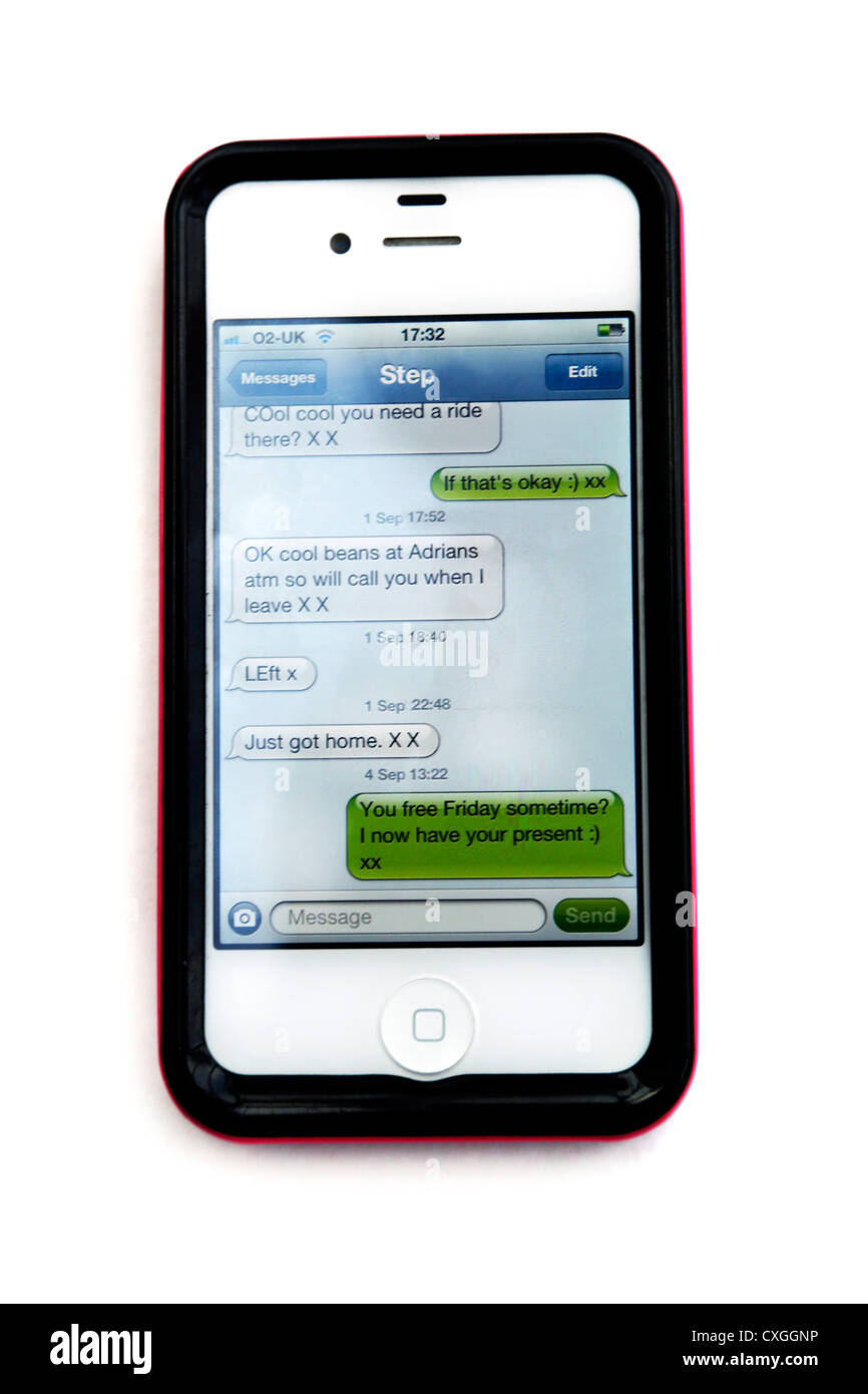 iPhone 4S With Skin Showing Text Messages Stock Photo - Alamy