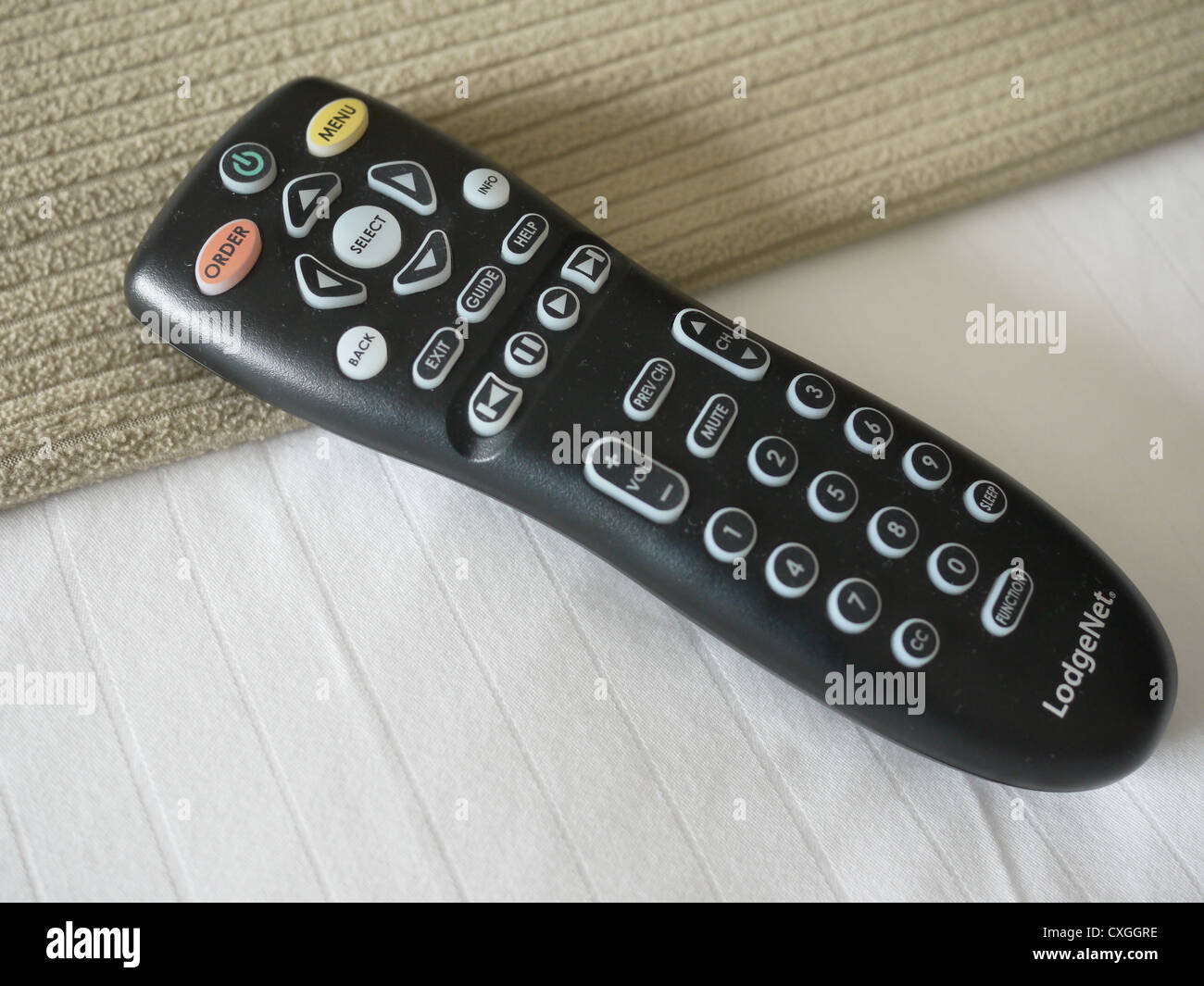 hotel room tv remote on bed Stock Photo - Alamy