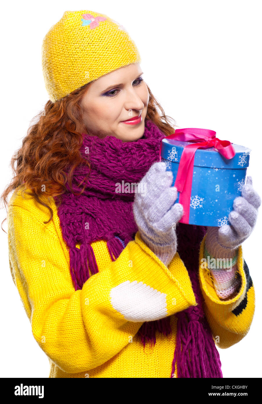 Beautiful happy girl with gift Stock Photo - Alamy