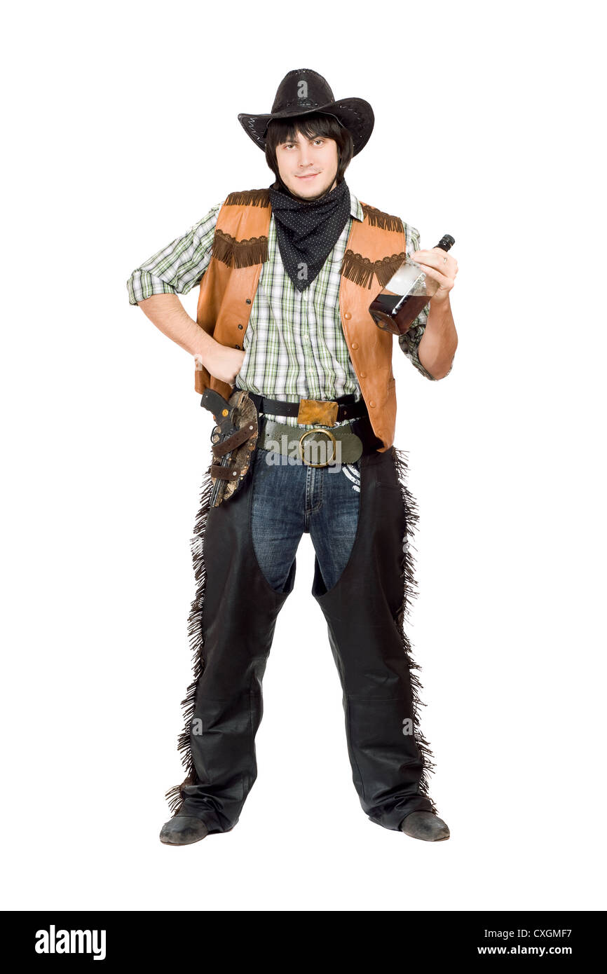 Smirking cowboy with a bottle Stock Photo - Alamy