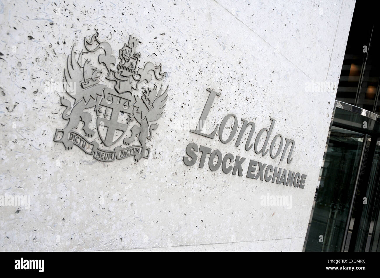 Exterior sign for the London Stock Exchange, City of London Stock Photo ...