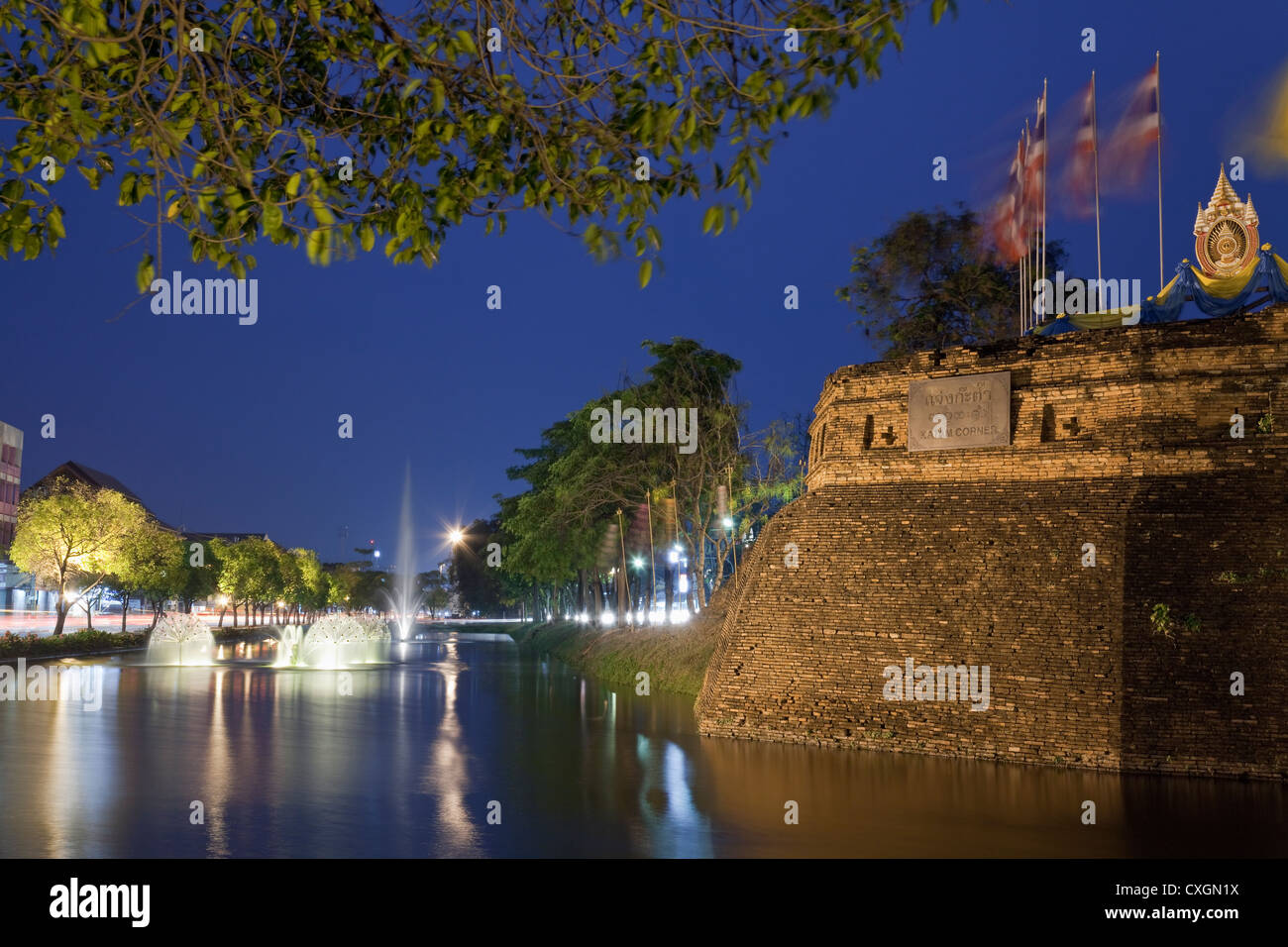 Katam Corner on the City Walls by night, Chiang Mai, Thailand Stock ...