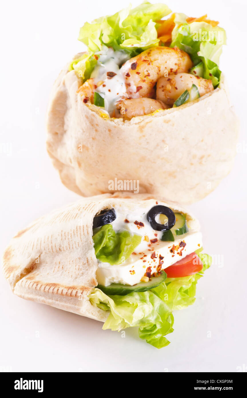 PIta stuffed with Feta and prawn Stock Photo - Alamy