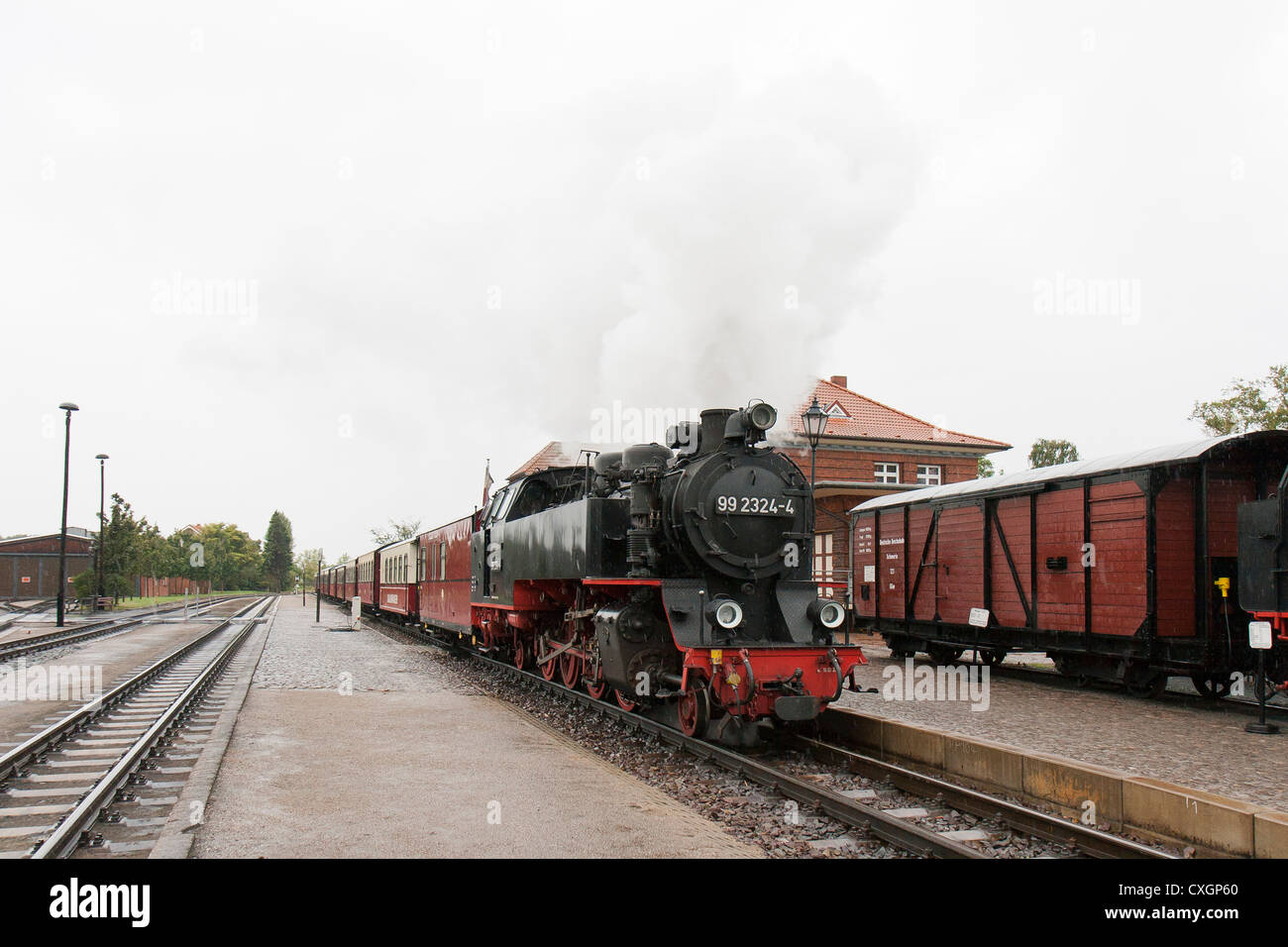 Steam locomotive pulling a passenger train. The Molli bahn at Bad ...