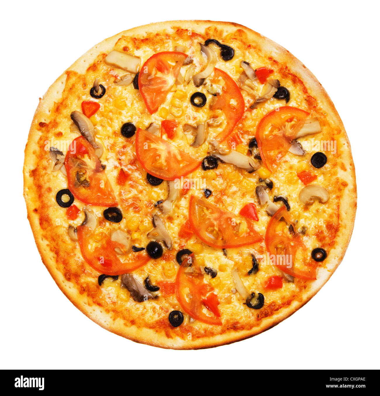 Whole pizza with tomatoes isolated on white Stock Photo - Alamy