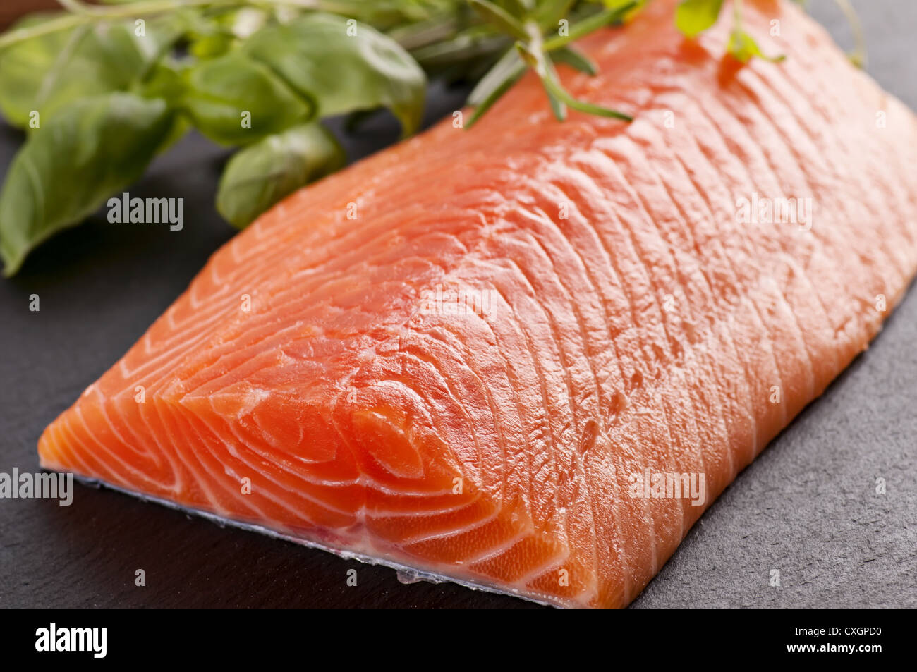 fresh salmon fillet with herbs Stock Photo - Alamy