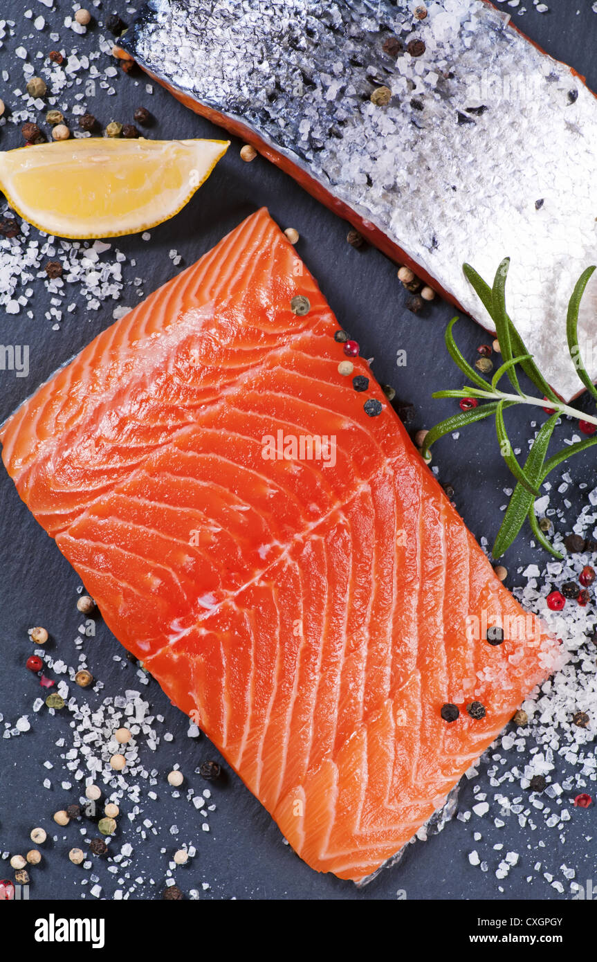 Salmon steak on a plate hi-res stock photography and images - Alamy