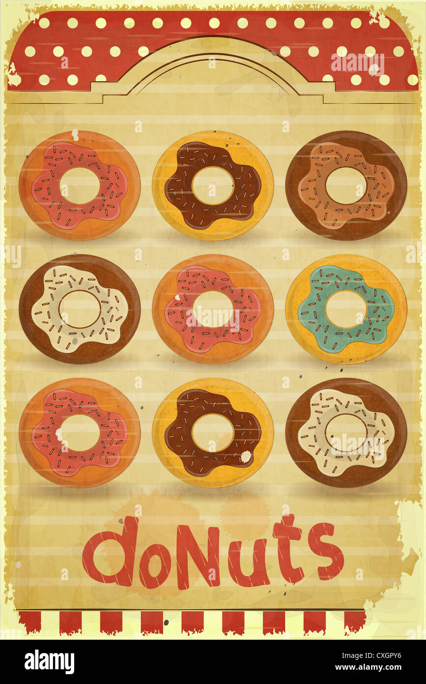 Cover menu - donuts on vintage background - illustration Stock Photo ...