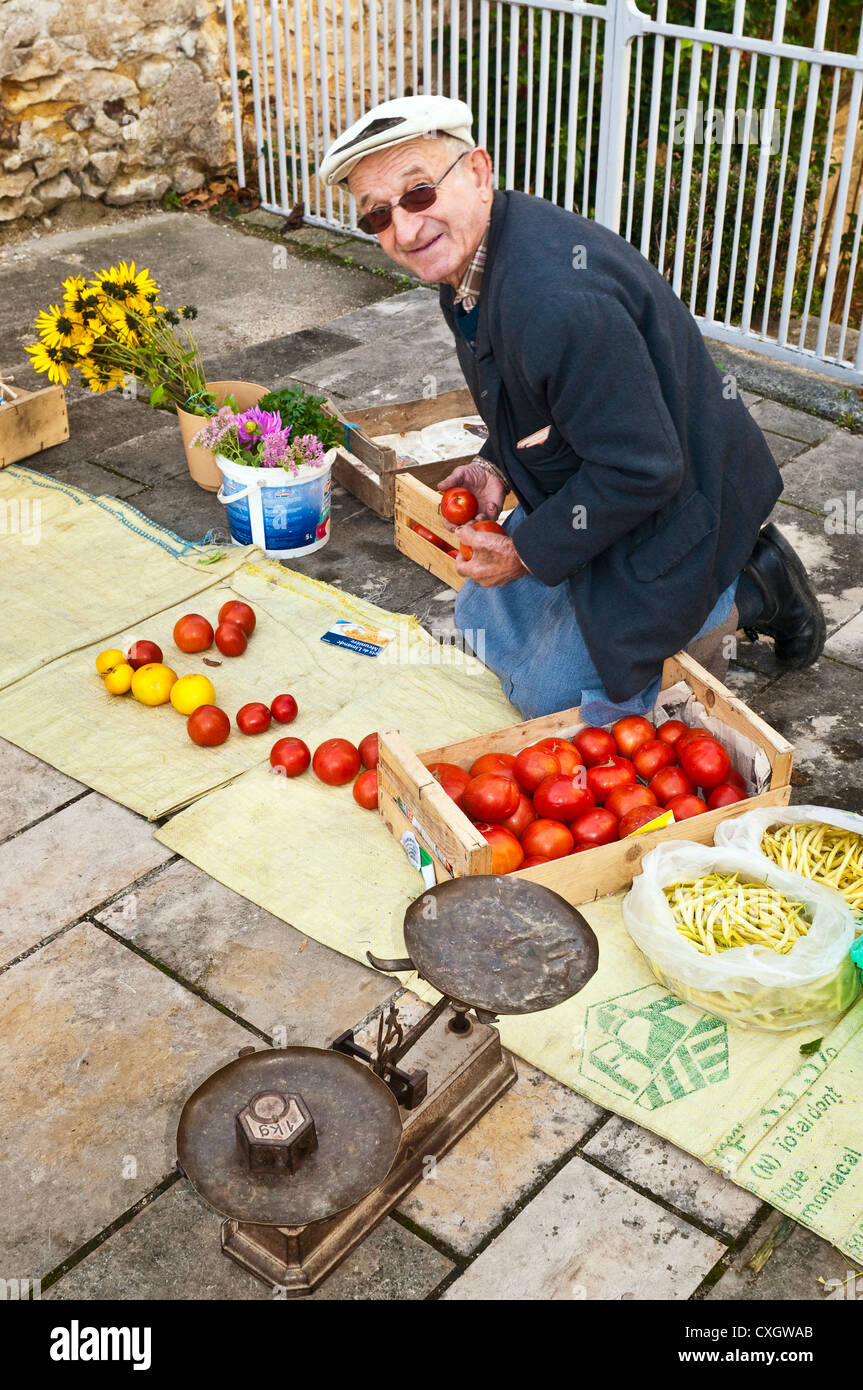 French man selling fruit and vegetables on pavement - France Stock ...