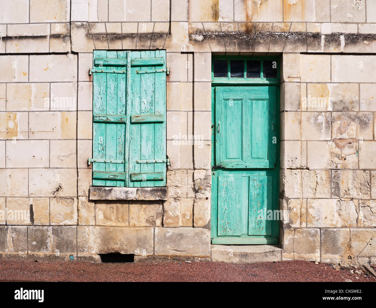 Village house with closed window / door shutters - France Stock Photo ...