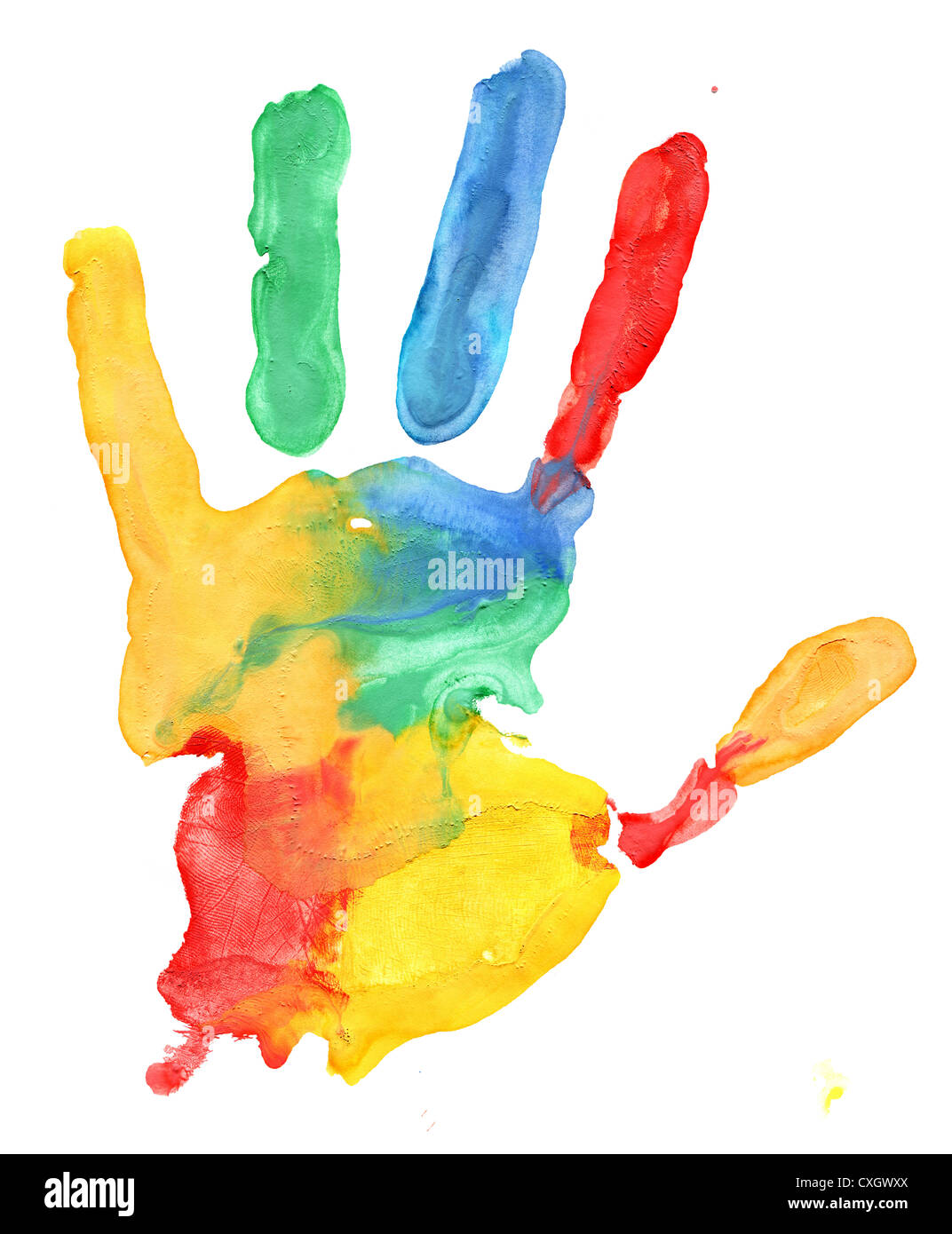 Close up of colored hand print on white background Stock Photo - Alamy