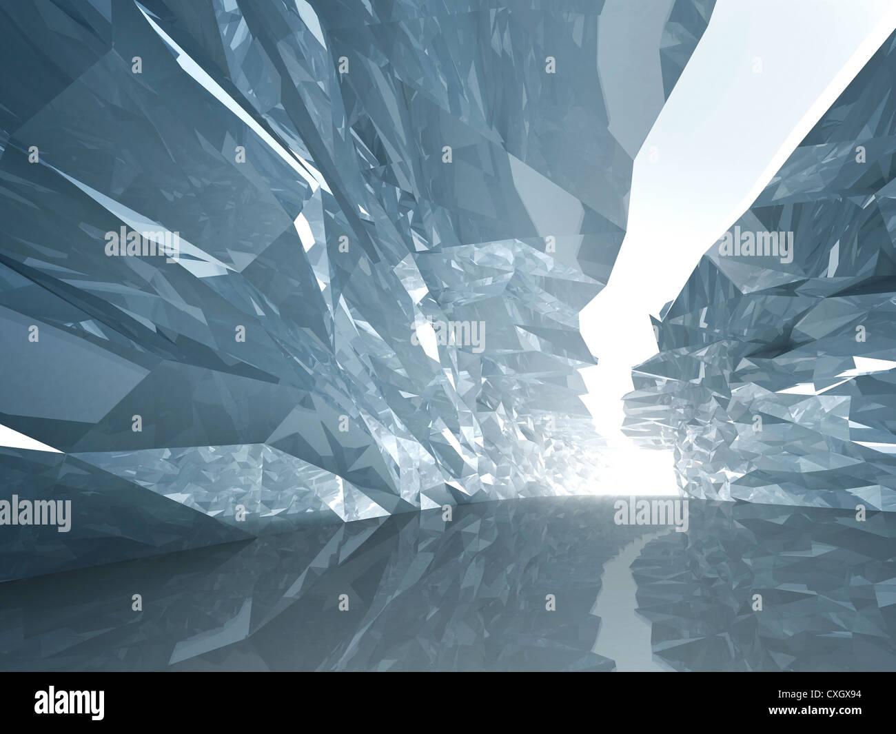 Abstract cool background. Bent crystal corridor with rugged walls and ...
