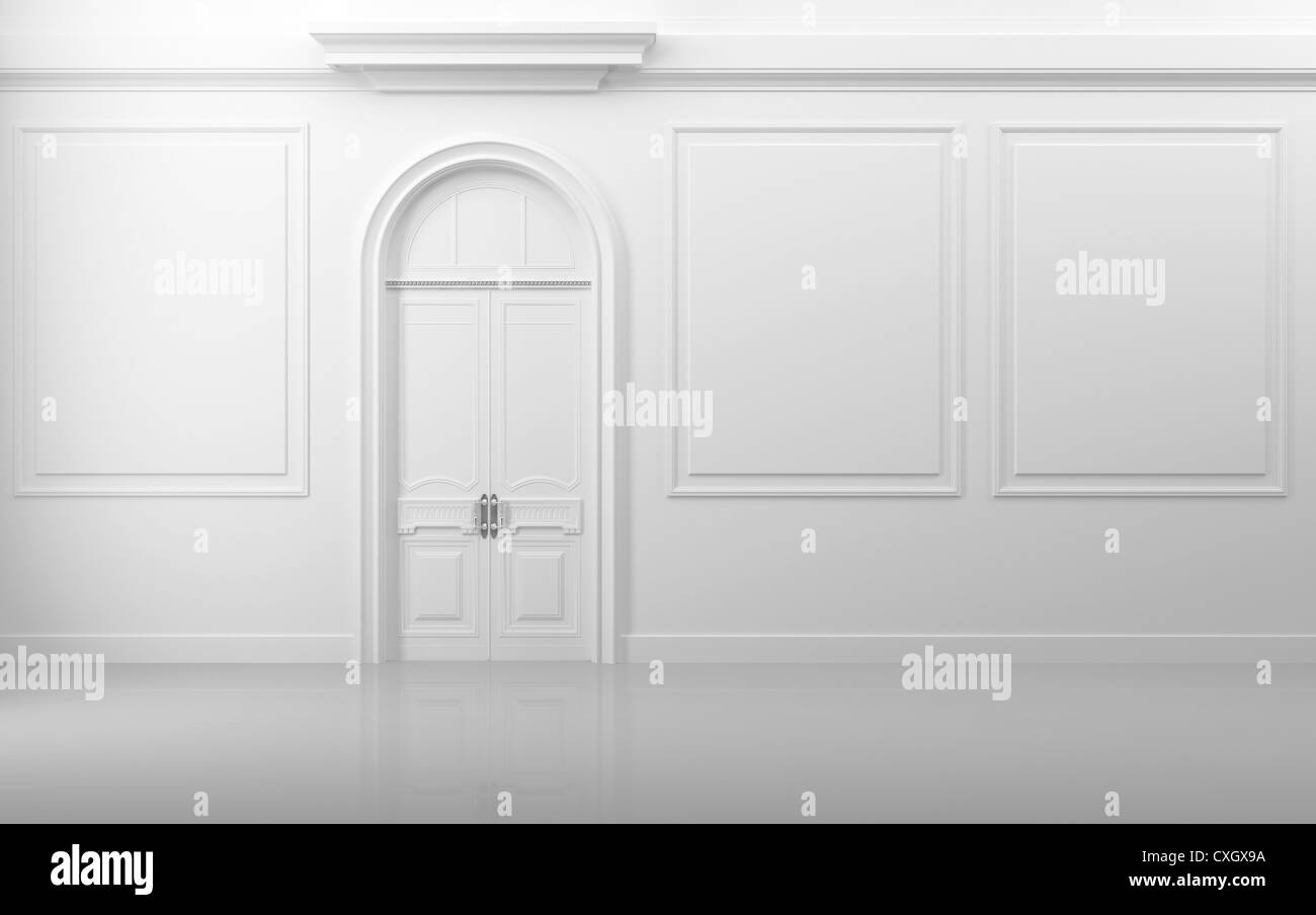 Background texture decoration. White interior with closed door and ...
