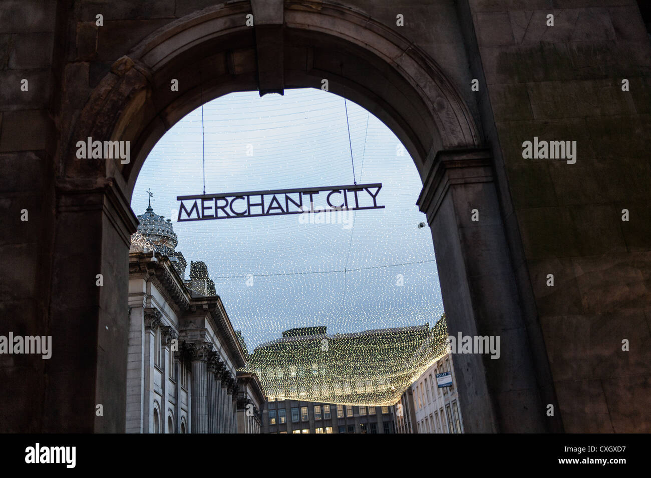 Arch with sign in Glasgow to Merchant City area in Glasgow city centre ...