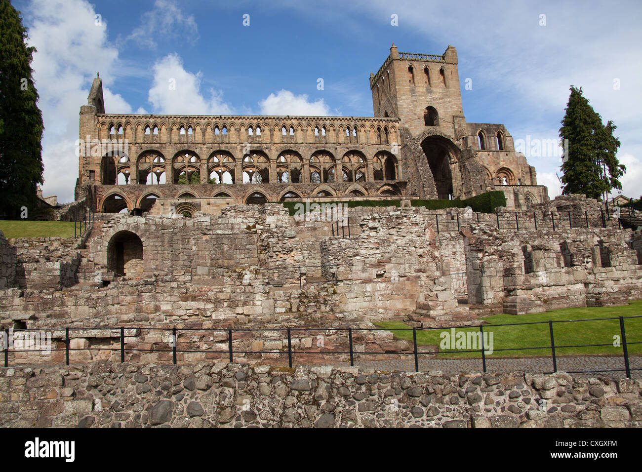 Town of Jedburgh, Scotland. Picturesque view of the south elevation of ...