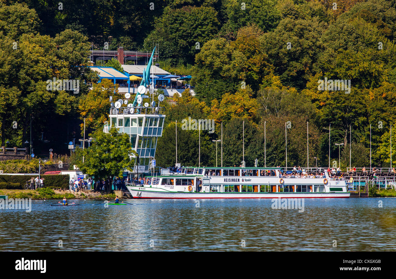 Water sport activity on Baldeneysee lake, a reservoir of river Ruhr ...